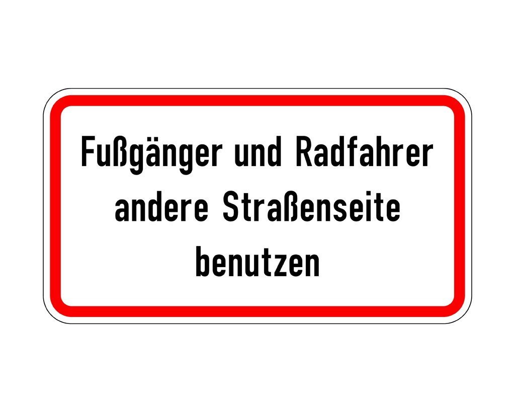 Hinweisschild WH48 "Fußgänger und Radfahrer andere Straßenseite ...